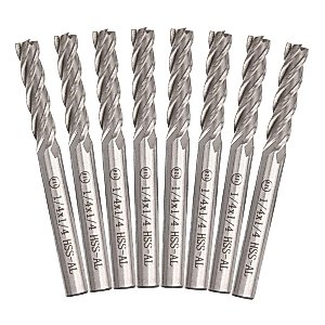 JMIATRY 8 Packs 1/4 inch End Mill 4 Flute Straight Milling Cutter HSS end Mill 1/4 inch Square Nose Straight Shank CNC Bits 1/4 Shank End Mills for Wood Steel, Titanium (6.35mm,4T)