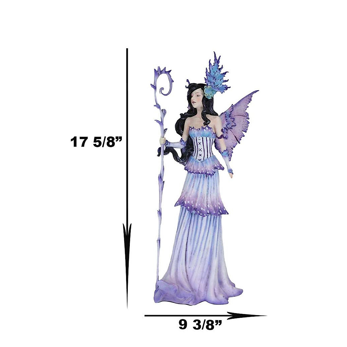 Ebros Large Amy Brown Spring Season Purple Lavender Fairy Holding Curling Magical Staff Statue 17.75" Tall Fantasy Mythical Faery Garden Magic Collectible Figurine Fairies Pixies Nymphs Decor