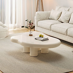 Guyii Cloud Coffee Table, Cute White Modern Tea Table, Irregular Indoor End Table for Living Room, Free Shape with 4 Legs, 41.02 Inches