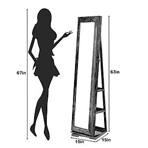 soges 360° Swivel Jewelry Mirror Cabinet with Back Storage Shelves, Full Length Mirror with Jewelry Storage, Standing Rotating Jewelry Organizer Armoire Lockable, White