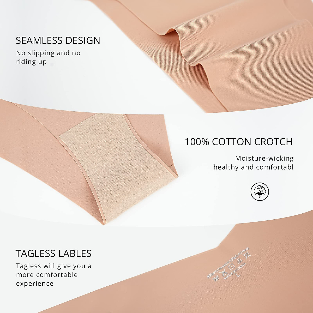 BAJAOEY Seamless Underwear Women,Cheeky Underwear for Women Soft No Show Bikini Panties for Women Hipster 5 pack S-XL