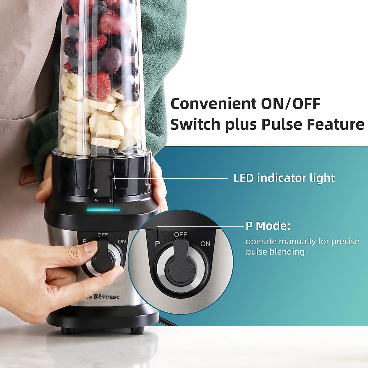 La Reveuse Electric Smoothie Blender for Shakes and Smoothies,Licuadora 400W, with 2 x 24 Oz Blender Cups,Single Serve Smoothies Maker for Juices