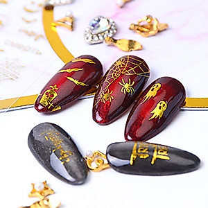 3D Halloween Nail Art Stickers for Women Gold Self-adhesive Nail Decals 9 Sheets Skull Witch Pumpkin Word Cat Ghost Nail Sticker Designs for Halloween Party Favor Supplies Manicure Tips Decorations