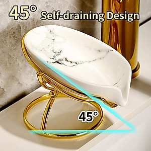 Dobbyby Leaf-Shaped Ceramic Soap Dish with Drain, Soap Holder, Soap Saver, Soap Tray, Bar Soap Holder, Easy Cleaning, for Shower Bathroom Kitchen Sink Bathtub, Pro-Environment White