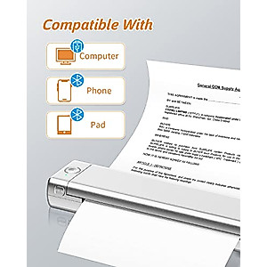 Odaro M08F Letter Portable Printer Wireless for Travel, Bluetooth Thermal Printer Inkless, Small Compact Printer Support 8.5" X 11" Letter Size Thermal Paper, Work with Laptop Phone and Pad - Silver