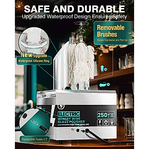 WantJoin Wine Glass Polisher Machine - 3 Brushes 250 Cups/Hour Commercial Electric Automatic Dryer with 304 Stainless Steel, 100% Cotton, 1150W High Power, 140°F Air Drying for Bar Restaurant Kitchen
