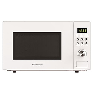 Emerson MW1101W Microwave Oven with Timer & LED Display 1000W, 10 Power Levels, 6 Pre-Programmed Settings, Removable Glass Turntable with Child Safe Lock, 1.1 Cu. Ft, White