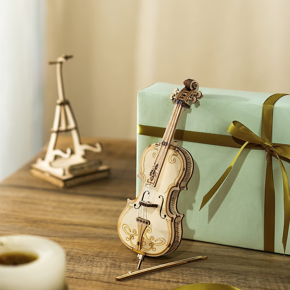 ROBOTIME Kids Wood Craft Building Kits 3D Wooden Puzzle Toy DIY Cello Model Kits to Build Brain Teaser Toys for Girls