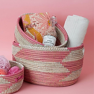Small Open Oval Storage Basket Pink Set of 3
