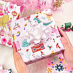 MAYPLUSS Christmas Wrapping Paper Roll - Mini Roll - 17 inch X 120 inch Per roll - 3 Different Pink Design (42.3 sq.ft.ttl)