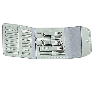 ZZZRCGS manucure pedicure set for women nail kit manicure nail tool set nail products travel nail clippers mani pedi kit at home manicure kit nail clipper set 12 in 1 leather bag (Matcha green)