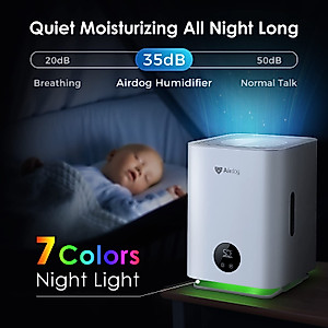 Airdog Evaporative Humidifier, Nanoscale Cool Mist-Free Humidifier for Bedroom Large Room, Whisper Quiet, Constant Humidity, Easy to Clean, Remote Control, 3L Air Humidifier for Baby, Indoor Plants