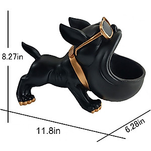 French Bulldog Statue Modern Entryway Table Candy Bowl for Office Desk Animal Large Mouth Dogs Planter Storage Sculpture Figurines with Gold Glasses Keys Resin Bulldog Candy Dish Home Decor Funny