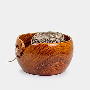 Nagina International Premium Rosewood Crafted Wooden Portable Yarn Bowl | Knitting Bowls | Crochet Holder (7 x 7 x 4 Inches)