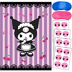 Kuromi Birthday Party Supplies, Kuromi Party Games for Boys Girls, Large Poster 24PCS Stickers for Kuromi Birthday Favors Decorations