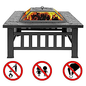 YJYDD 32" Outdoor Garden Fire Pit BBQ Stove Heater Patio Fire Pit Metal Table