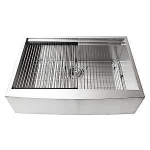 KABCO 33 Inch Big Single Bowl Apron Front Farmhouse Kitchen Sink with Sink Strainer and Sink Grid, Laser Cut Rust Resistant Sound and Heatproof Stainless Steel 16 Gauge Undermount Farmhouse Sink