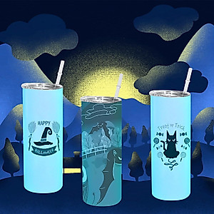 Icesip 25 Pack 20 Oz Glow In The Dark Sublimation Tumblers Stainless Steel Sublimation Tumbler Bulk Skinny Straight Bottom Cups with Lid and Straw, White To Blue