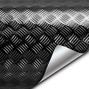 Industrial Utility Diamond Plate Metallic Black Chrome Finish Vinyl Wrap Underlayer Sheet Adhesive Roll for Shelves Walls Flooring (17.8 inches x 10ft)