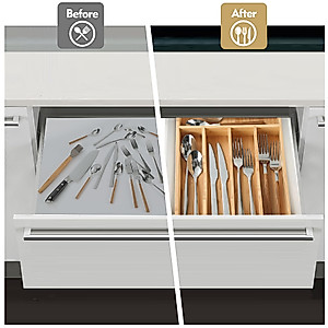 Upassion Bamboo Kitchen Drawer Organizer, 9 Inch Silverware Utensil Holder for Samll Drawer, Narrow Silverware Organizer for Cutlery Knives