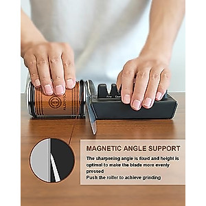 Rolling Knife Sharpener - ALDIPRO Knife Sharpening Kit with Diamond & Ceramic Discs 15/20° Multifunction Magnetic Angle Base for Pocket Knife, Kitchen Knives, Chef Knife Set, Scissors