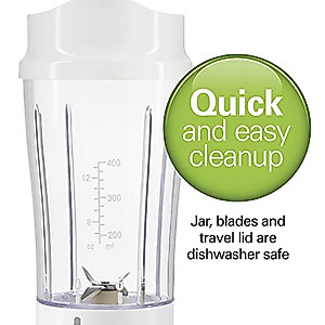 Hamilton Beach Personal Blender for Shakes and Smoothies with 14oz Travel Cup and Lid, White (51101V)