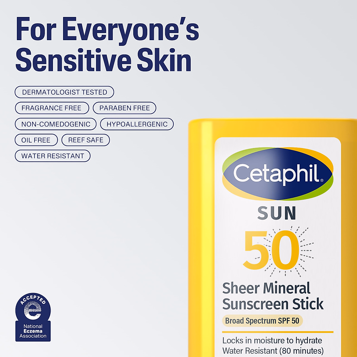 Cetaphil Sheer Mineral Sunscreen Stick for Face & Body, 0.5oz, 100% Mineral Sunscreen: Zinc Oxide & Titanium Dioxide, Broad Spectrum SPF 50, For Sensitive Skin