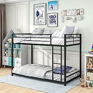 HomJoones Metal Bunk Bed,Metal Twin Over Beds for Kids,Low Profile with Ladder Girls Boys,No Box Spring Needed (Black)