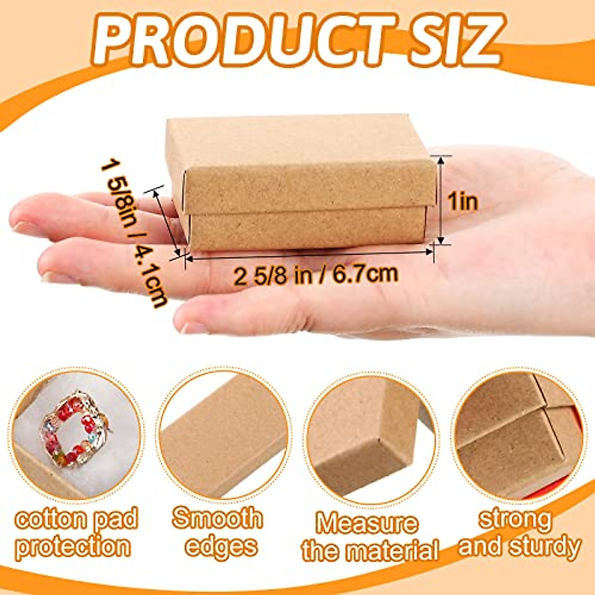 200 Pcs Cardboard Jewelry Gift Boxes with Lids, 2 5/8 x 1 5/8 x 1 Inch Bulk Small Kraft Jewelry Gift Box Cotton Filled Jewelry Gift Boxes for Necklace Earring Ring Bracelet Jewelry Store Display