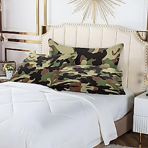 ALAZA Green Camo Woodland Camouflage Plush Pillow Cases Standard Size Pillow Cover Soft & Warm Zippered Bed Pillowcase, 20 x 26 inch