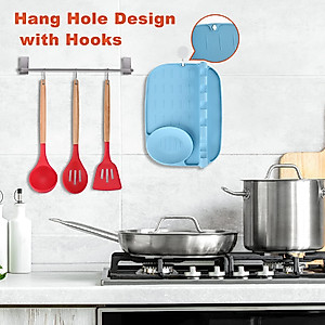 Spoon Rest: Silicone Spoon Rest for Kitchen Counter - Utensil Rest with Drip Pad, Heat-Resistant, BPA-Free Spoon Rest & Spoon Holder for Stove Top (Blue)