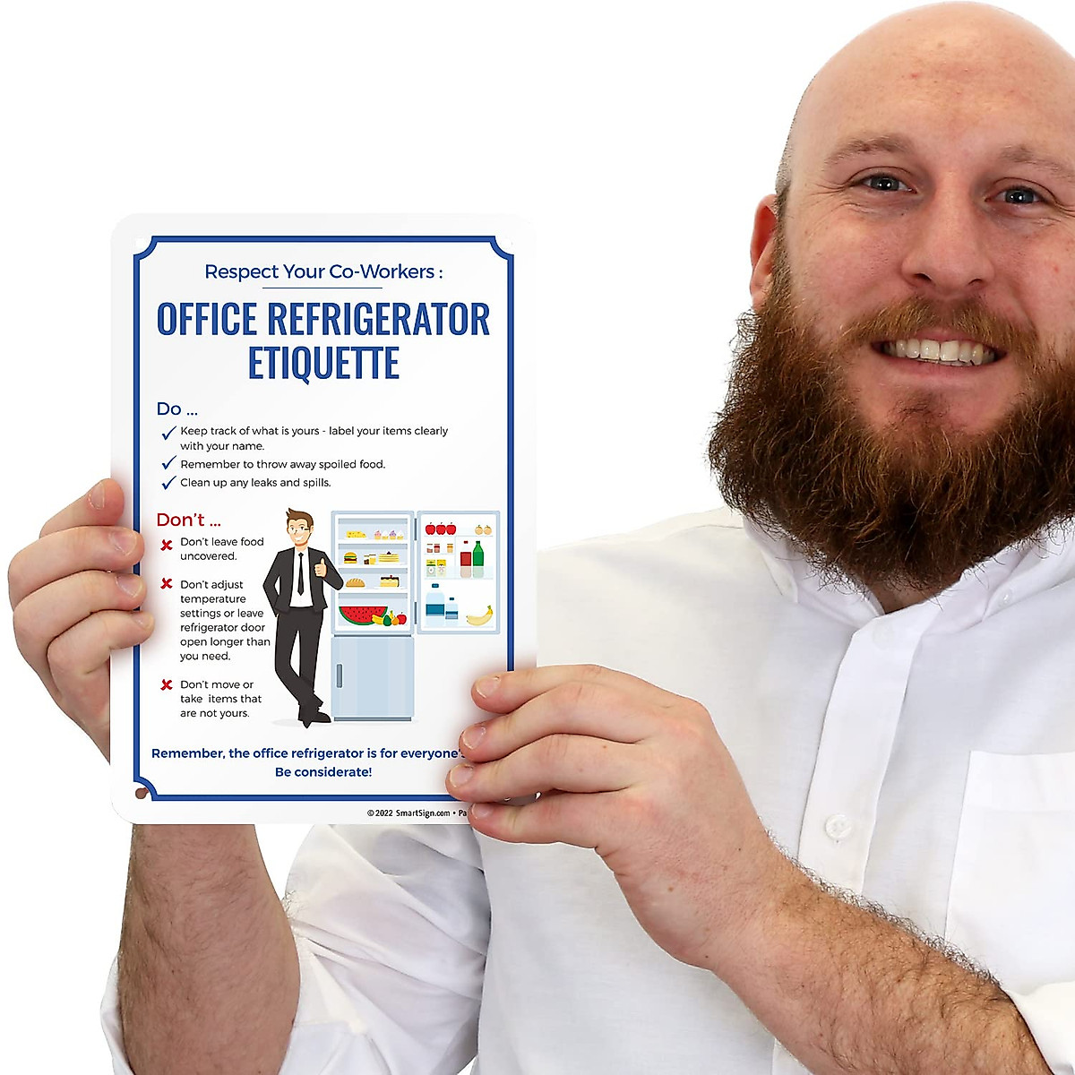 SmartSign 10 x 7 inch “Respect Your Co-Workers - Office Refrigerator Etiquette” Sign, Digitally Printed, 55 mil HDPE Plastic, Multicolor, Made in USA