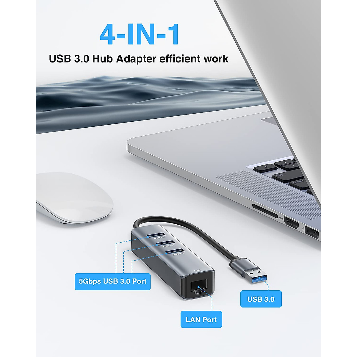 USB to Ethernet Adapter, cakitte RJ45 10/100/1000 Gigabit Ethernet Network Adapter with 3-Port USB 3.0, Compatible for MacBook pro/air, Hp/Dell/Surface pro and Other USB-A Laptop