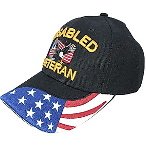 U.S. Army Baseball Caps Hats | Military Veterans Apparel | 3D Embroidered | Adjustable (Disabled Veteran with US Flag and Eagle) Black