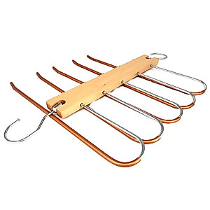Beech Wooden Pants Hangers Space Saver - Trouser Hanger, Space-Saving Multiple 5-in-1 Stainless Steel Extendible, Foldable Multi Magic Wardrobe Clothes Hanger Holder, Standard