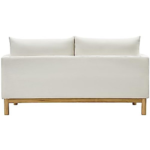 Meridian Furniture 157Cream-L Langham Collection Mid-Century Modern Linen Textured Fabric Upholstered Loveseat, Cream Linen Textured Fabric, Natural Finish Wood Base, 66" W x 33.5" D x 33" H, Cream