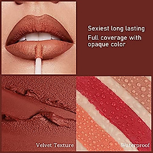 6pcs Matte Liquid Lipstick Set, Nude Lipsticks Makeup Kit for Women, Velvet Lip Gloss Waterproof Non-Stick Cup Labiales Mate 24 Horas (Set A)
