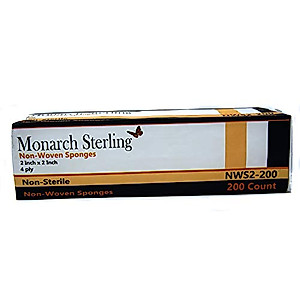Monarch Sterling Non-Woven Gauze Sponges 2 inch x 2 inch 4 ply Non-Sterile Multi-Purpose for First-Aid, Wound Care, Dental or Esthetic Gauze - 200 per Pack