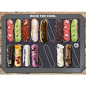 Rock the Fork - Baking Mats - Eclair Template (4-pack) Non-Stick Silicone. These Eclair Mats are Designed for Style & Function. 11 5/8" x 16 1/2" Size.