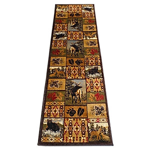 Area Rug Runner Wildlife Bear and Elk Scene (2 Feet 2 Inch X 7 Feet 2 Inch)