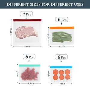 Reusable Freezer Bags | 20-Pack | M, L, XL & Gallon Reusable Silicone Ziplock Bags | BPA Free & Leakproof Silicone Bags for Fridge Storage, Freezer Storage, Food Storage, & Batch Cooking