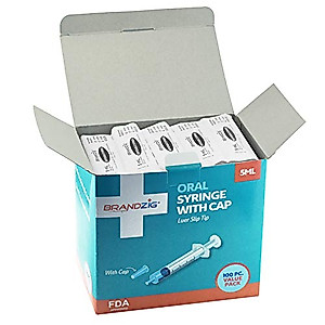 5ml Syringe With Cap (100 Pack) | Oral Dispenser Without Needle, Luer Slip Tip, | Individually Wrapped Medicine Dropper For Infants & Pets