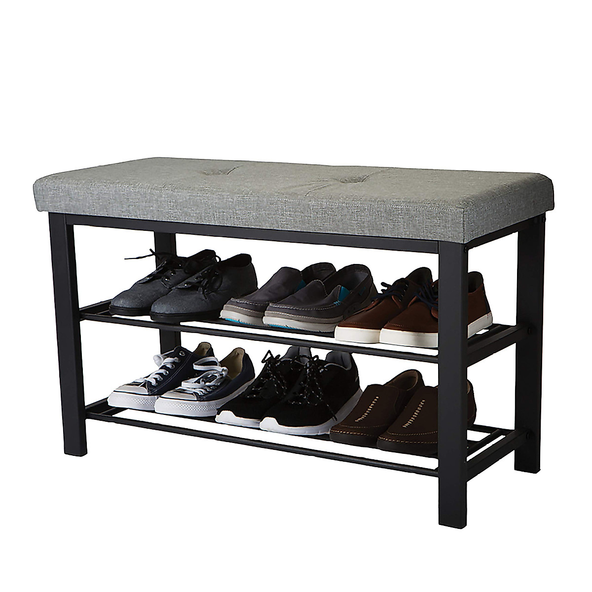 Simplify Storage Bench, Shoe Rack, Ottoman, Tufted, Padded Seating for Entryway, Bedroom, Closet & Hallway, Grey