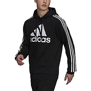 adidas Men's Standard 3-Stripes Fleece Hooded Sweatshirt, Black/White, Large