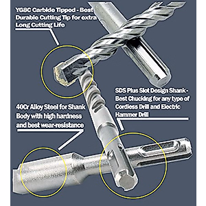 1/2 in.x 8 in. SDS Plus Rotary Hammer Drill Bit Set Drill Rock Concrete-5Pcs