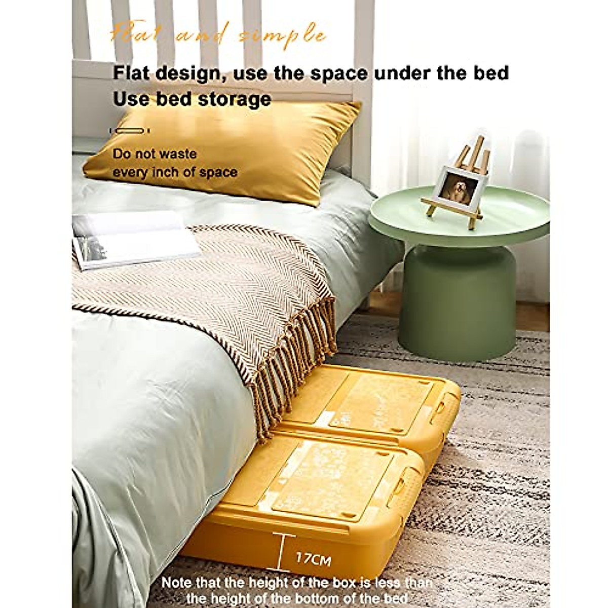 Easy Move Groceries Organizer Plastic Storage Bins Baskets for Clothes Shoes Blankets,Under Bed Lidded Storage Bins,Large Capacity Storage Box Containers with Wheels-Yellow 11l(11x9x6.6inch)