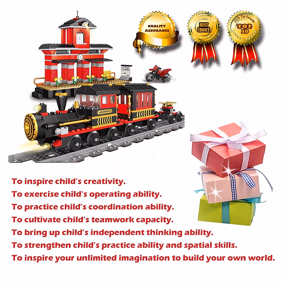 JIMUJIA Building Blocks Toys 583 Pieces Classic Train Set with Station Construction Brick Education Learning Toys for Kids 6+ Birthday for Boys and Girls Train Combination