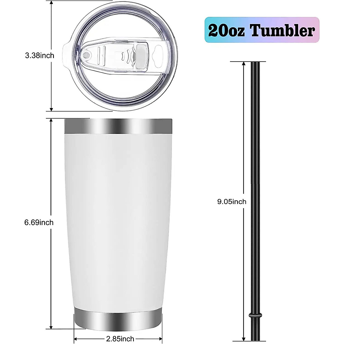 VEGOND 20oz Tumbler with Lid and Straw Stainless Steel Tumbler Cup Bulk Vacuum Insulated Double Wall Travel Coffee Mug Powder Coated Coffee Cup(White 6 Pack