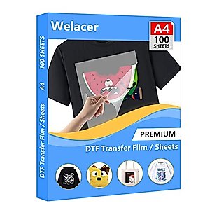 100 Sheets DTF Transfer Film Paper A4 Double Sided Thick Clear Pretreat Sheets, PET Heat Transfer Paper for Epson Inkjet Printer DTG Printer Direct Print On T Shirts Textile