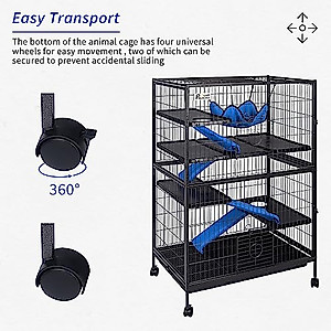50" H 4 Tier Steel Plastic Deluxe Small Animal Pet Cage Kit for Guinea Pig Ferret Little Rabbit with Wheels Brakes Hammock Removable Tray and Ladder with Flannel